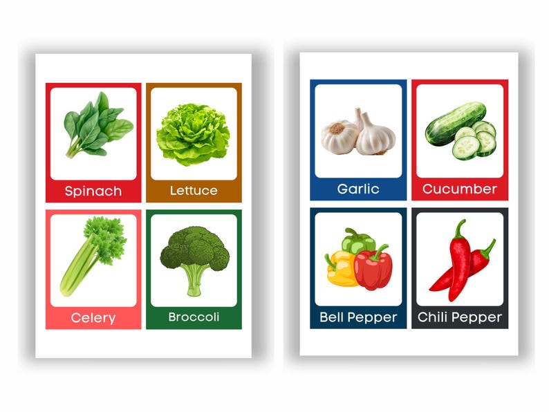 32 Vegetables Flashcards for Kids – Montessori Cards With Real Pictures ...