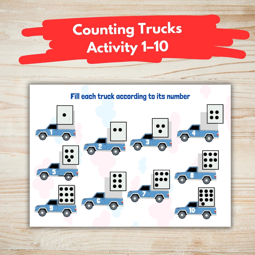 Counting Trucks Activity 1–10 | Number Matching Worksheet | Preschool ...