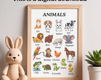 Animals Educational Poster for Kids | Digital Download Printable ...