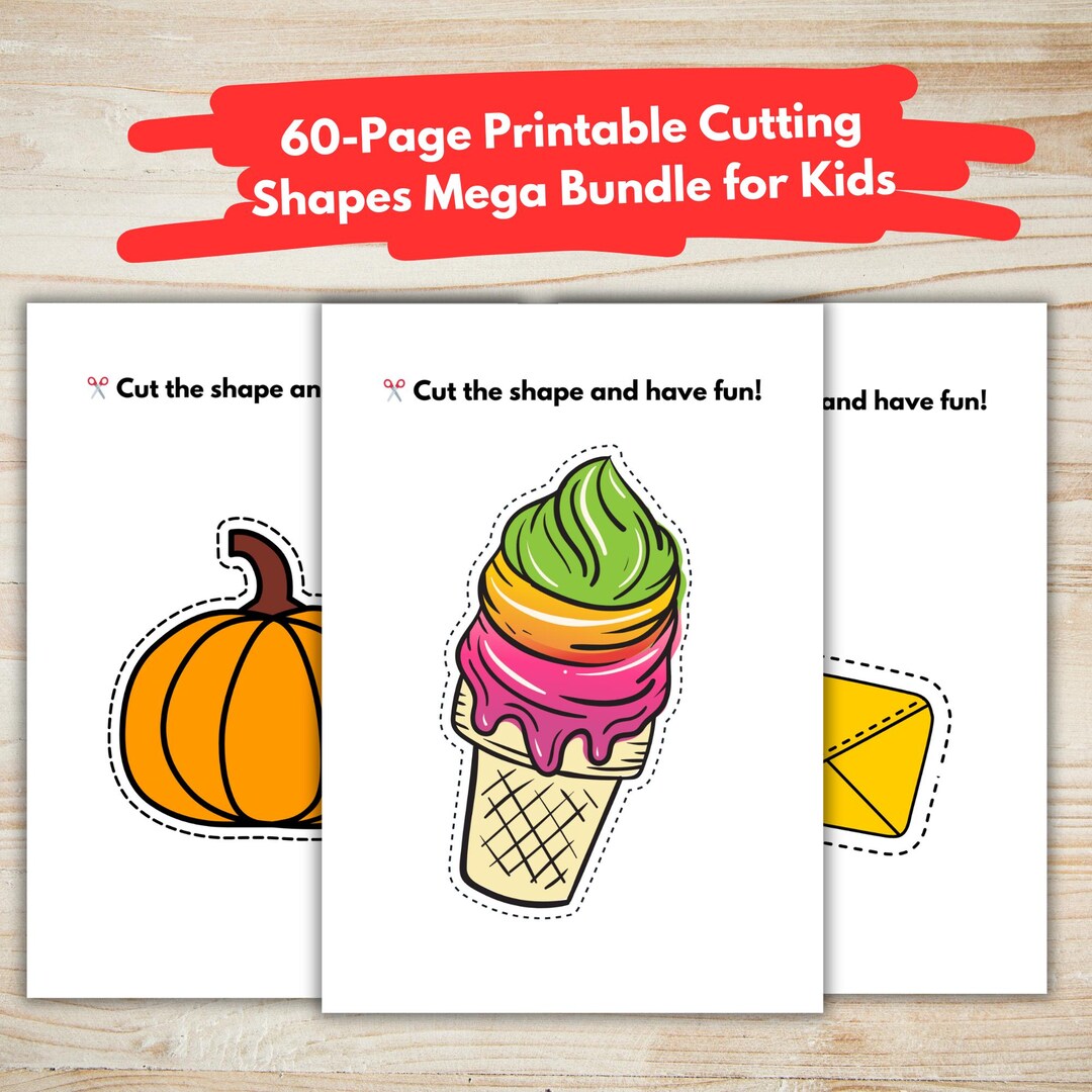 60-page Printable Cutting Shapes Mega Bundle for Kids – Fun Fine Motor ...