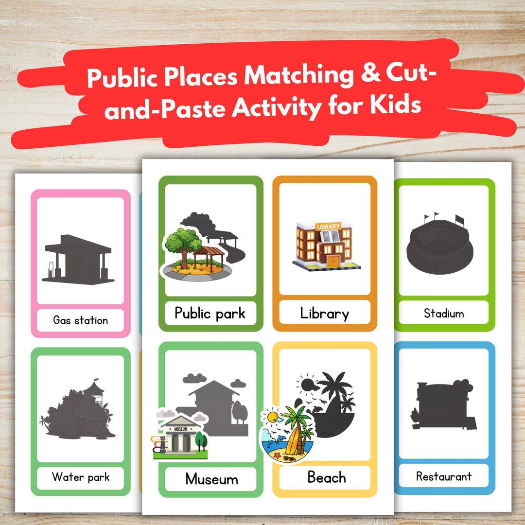 Public Places Matching & Cut-and-paste Activity for Kids | Shadow ...