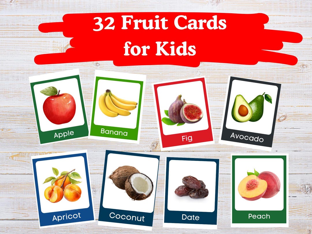 32 Fruit Cards for Kids – Montessori Real Pictures to Learn Fruit Names ...