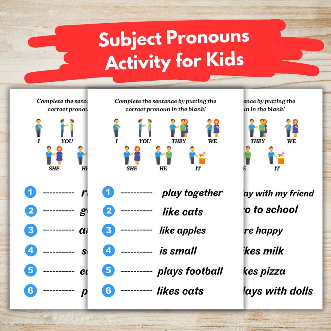 Subject Pronouns Activity for Kids - Etsy