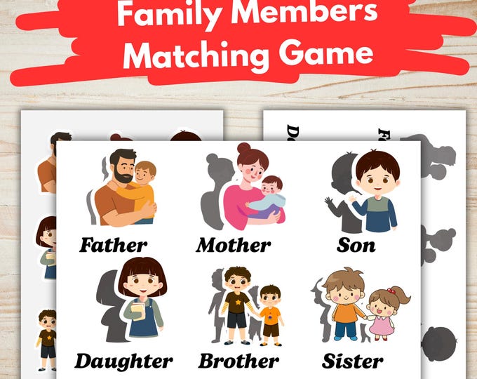 Family Members Matching Game | Printable Family Shadow Match Activity ...
