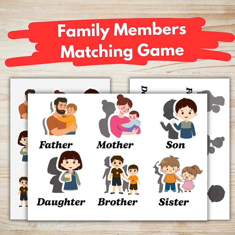 Family Members Matching Game | Printable Family Shadow Match Activity ...