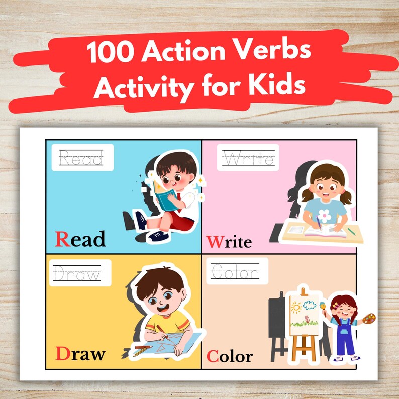200 Action Verbs Bundle for Kids | Flashcards + Worksheets | Shadow ...