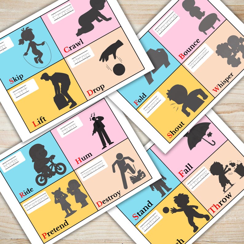 200 Action Verbs Bundle for Kids | Flashcards + Worksheets | Shadow ...