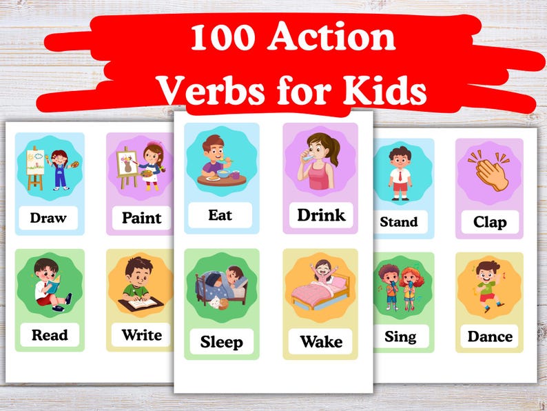 200 Action Verbs Bundle for Kids | Flashcards + Worksheets | Shadow ...