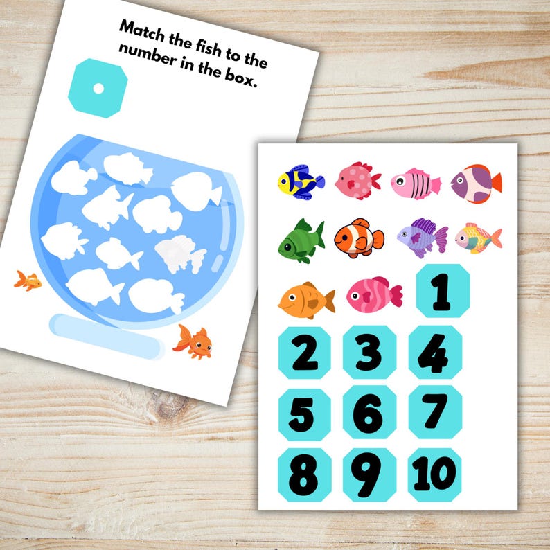 Number Matching Activity for Kids | Fish Counting Printable | Preschool ...