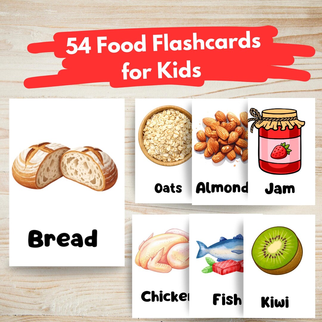 Food Flashcards for Kids – 54 Educational Cards to Learn Food Names in ...
