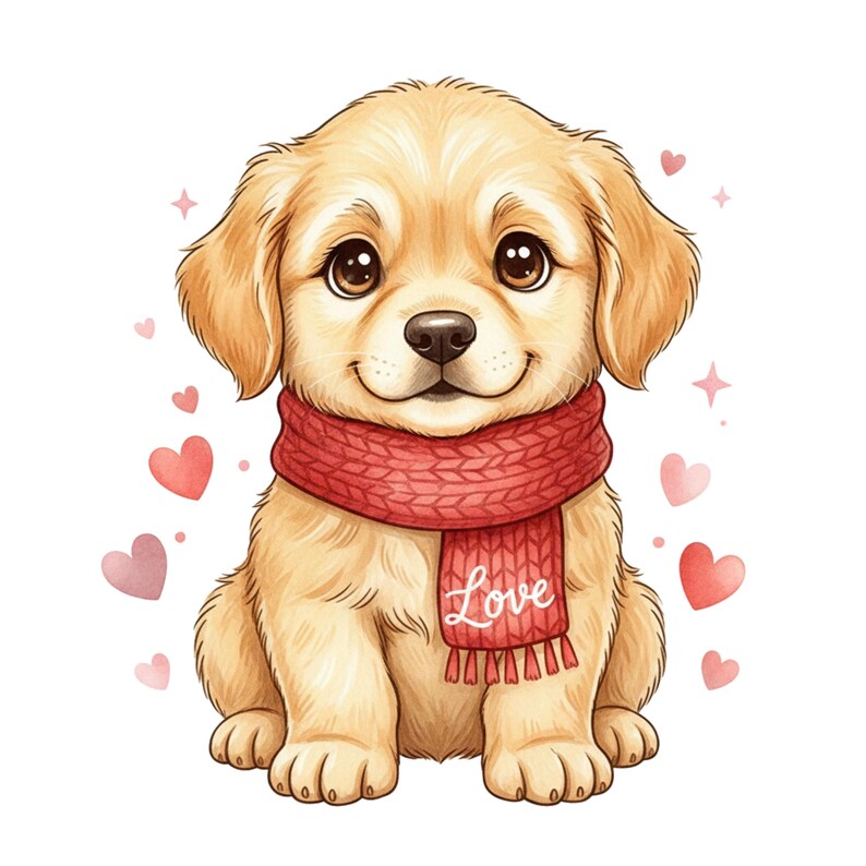 Cute Puppy Love PNG Bundle | Adorable Dog Clipart With Heart Scarf ...
