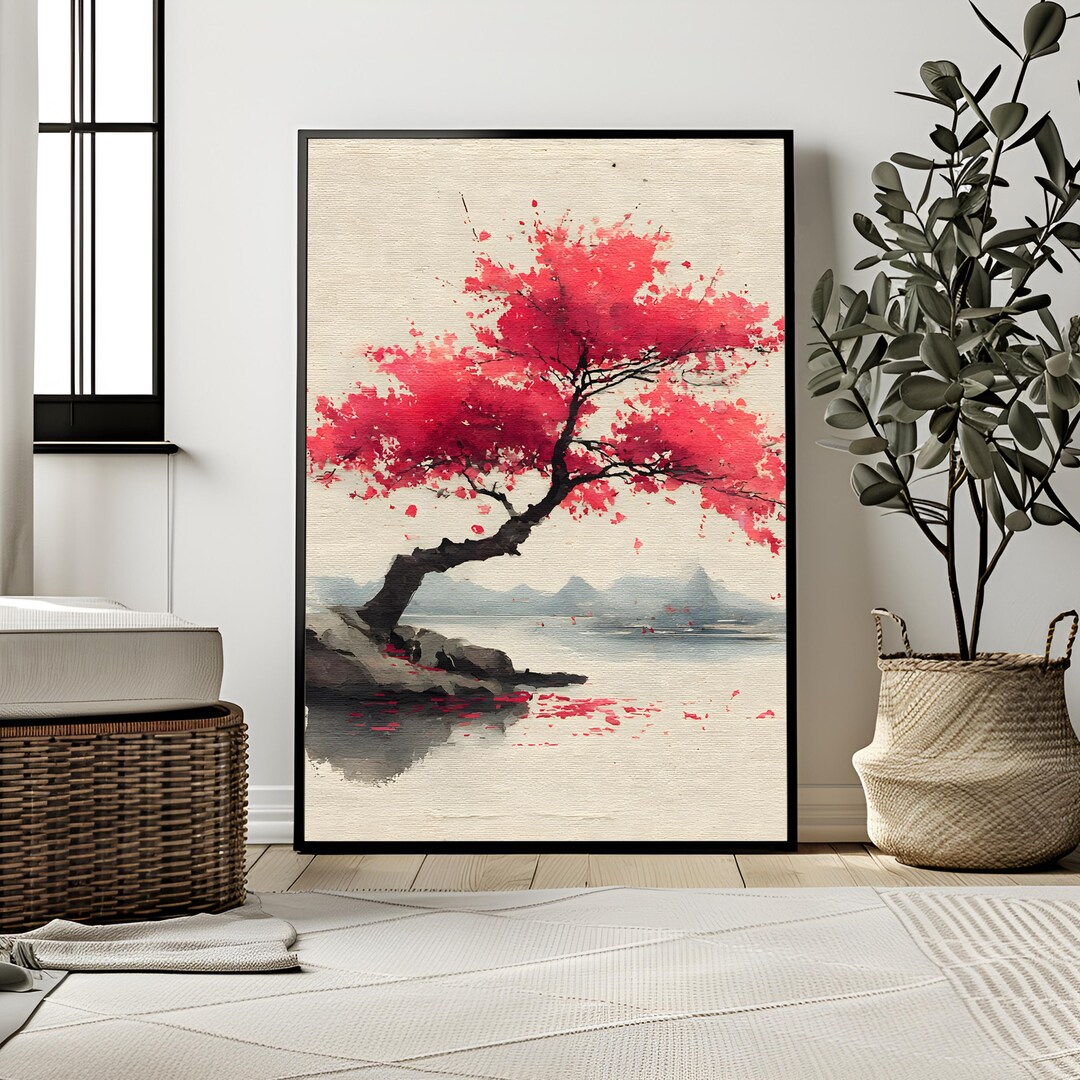 Red Maple Serenity – Japanese Watercolor Tree Wall Art - Etsy
