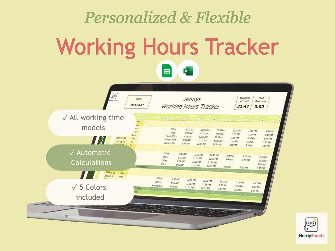 Work Times Tracker & Time Sheet Excel Template | Personalized Time ...