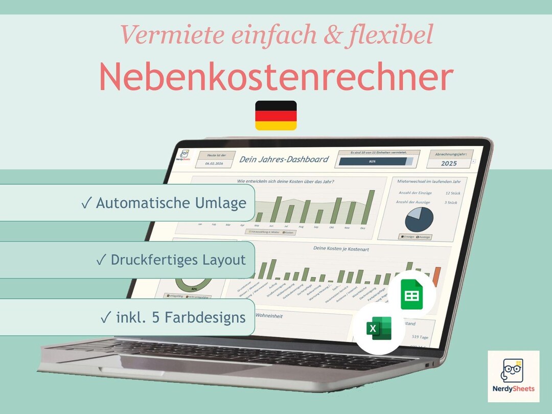 Utility Bill Template (german) | Excel + Google Sheets | Operating Cost ...