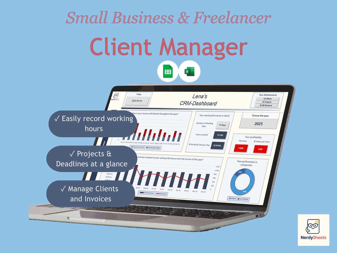Client Management Template Excel & Google Sheets – CRM Dashboard ...