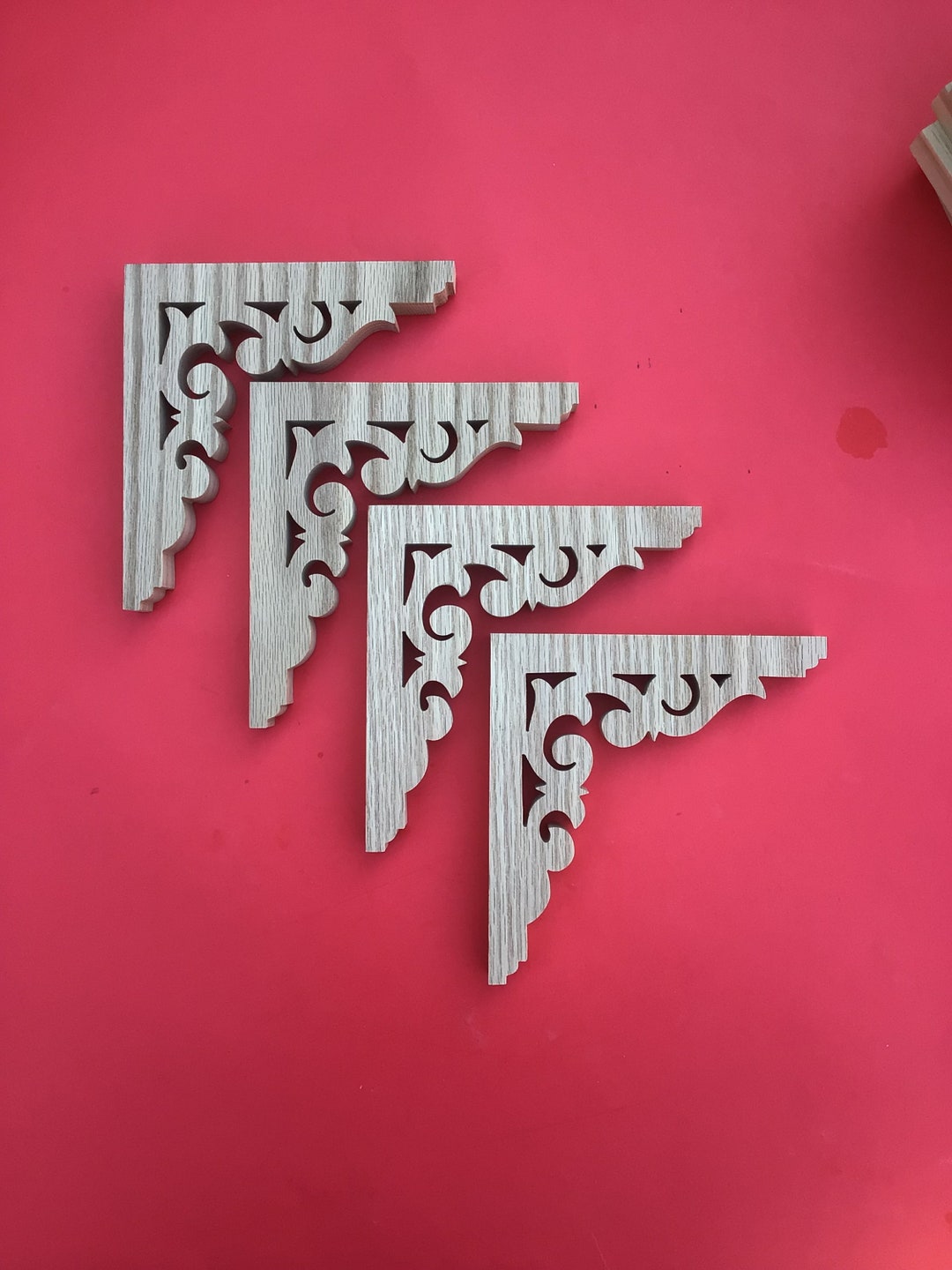 Four 4 Fretwork Screen Door Brackets oak Hard Wood 6 X 5 3/4 X 3/4 ...