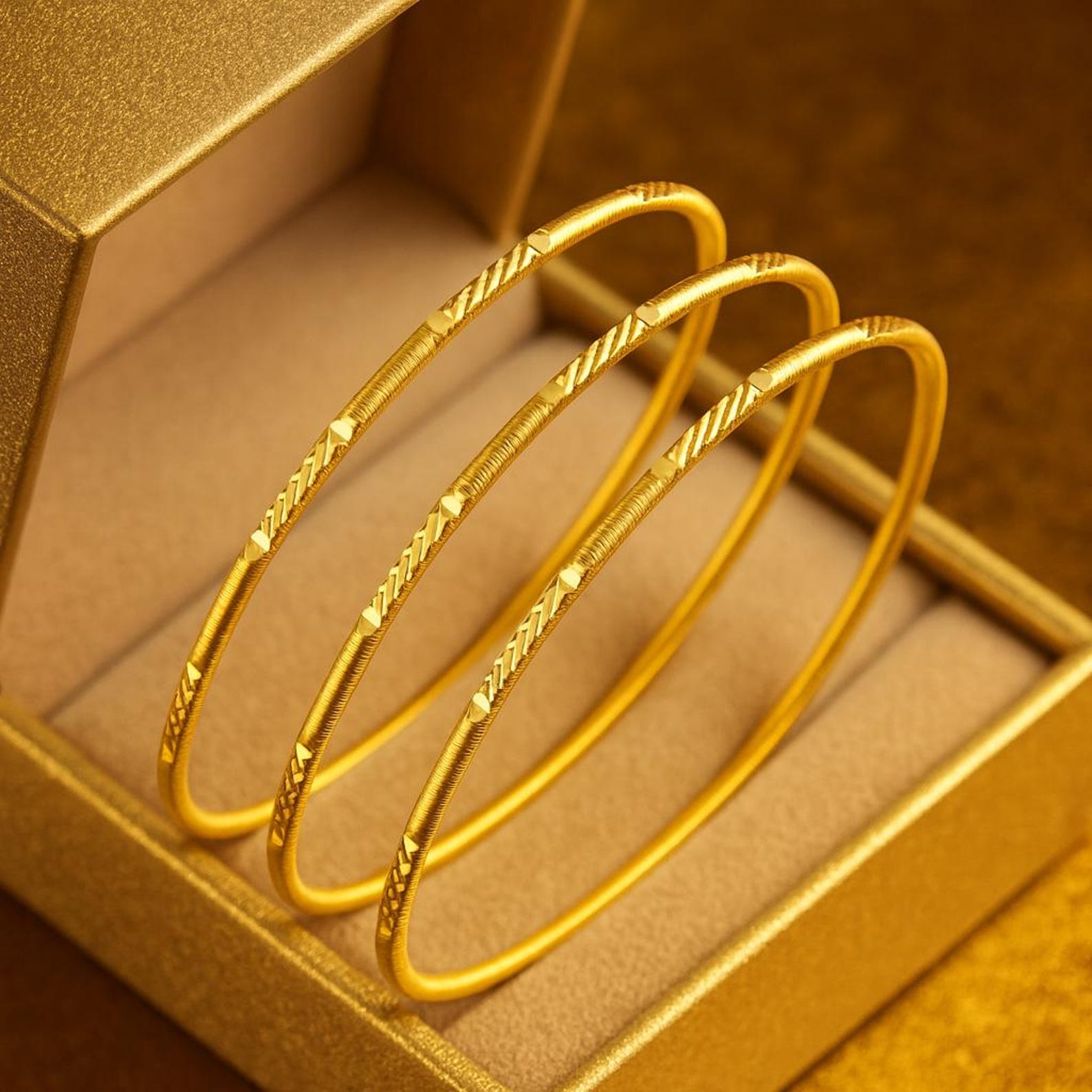 22K Gold Plated 4 Piece Bangle Set | Handmade Dubai Style Thin Stacking ...
