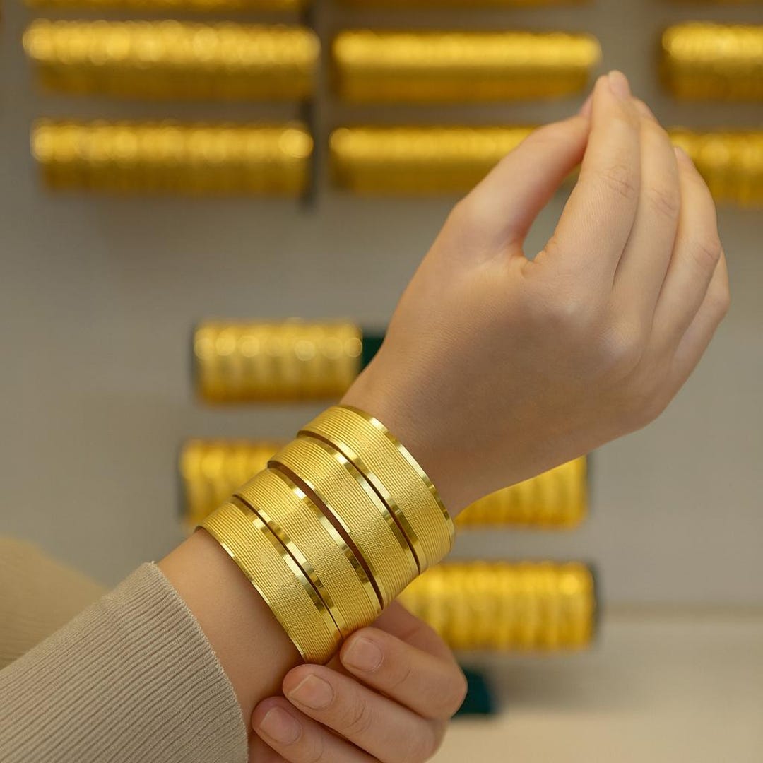 22K Gold Plated Wide Cuff Bangles | 15mm Bold Matte Gold Bracelet Set ...