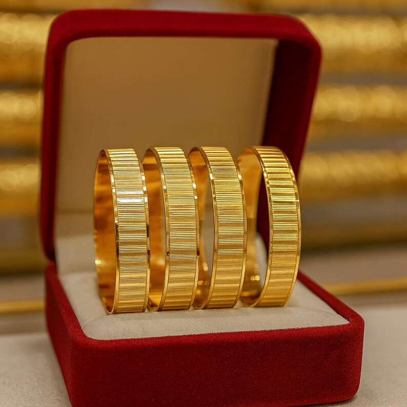 Gold Plated Bangle Set, Mixed Texture Stackable Bracelets - Etsy
