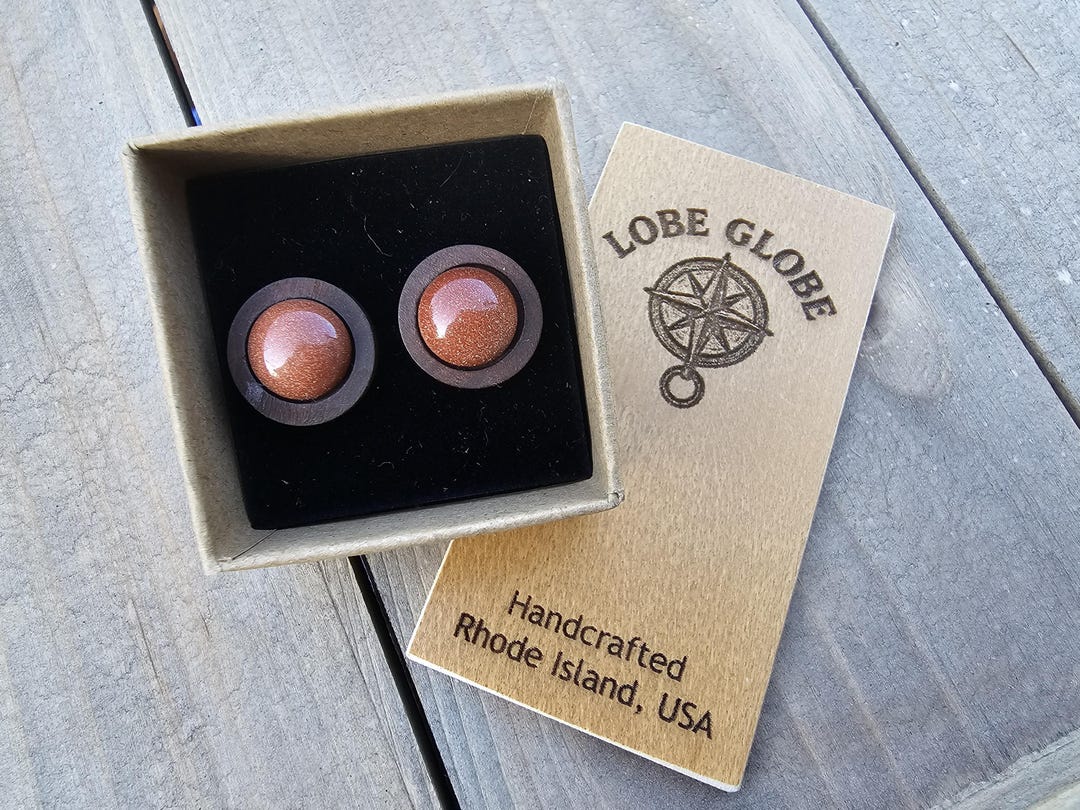 RUST METALFLAKE Handcrafted Wood & Stone Earrings – 15mm Unisex False ...