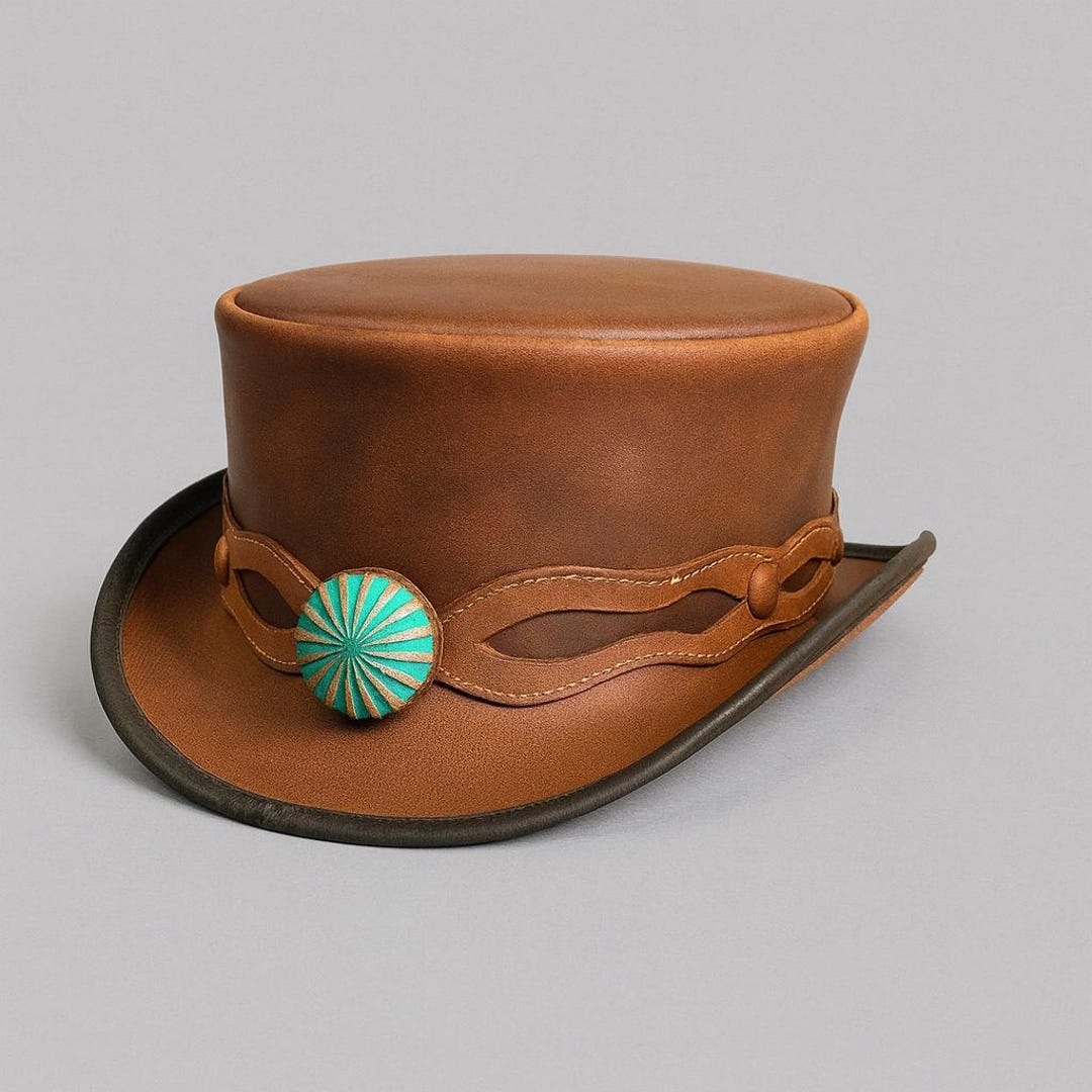 Handmade Brown Leather Steampunk Hat Turquoise Concho Western Festival ...