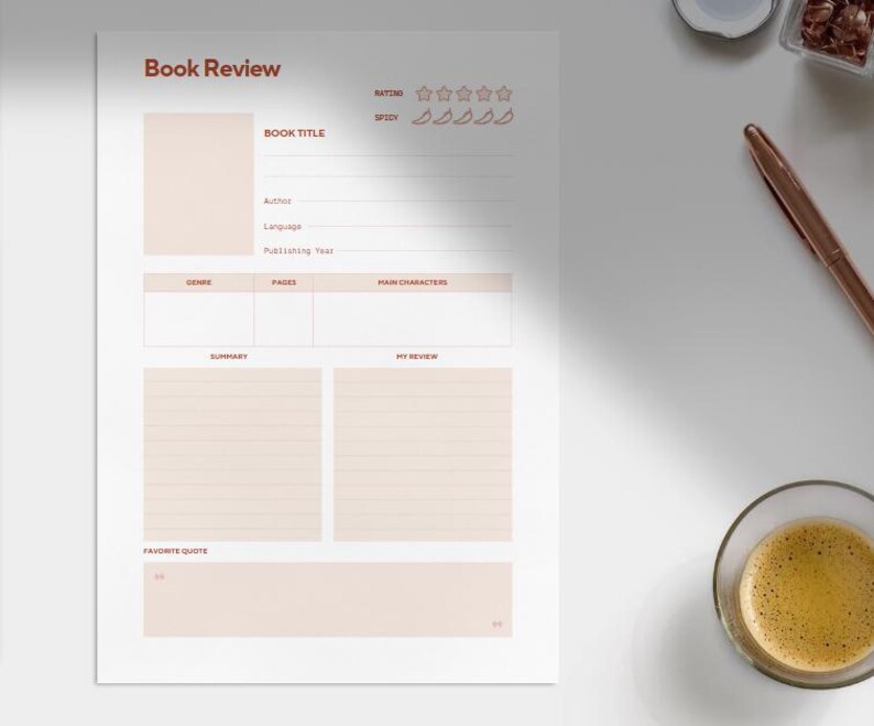 Book Review Template - Printable - Reading Journal Page (PDF Download ...
