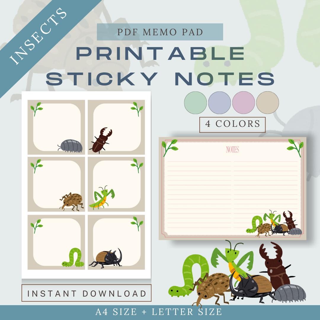 Cute Insects Sticky Notes & Memo Pads: Printable (PDF Download) - Etsy