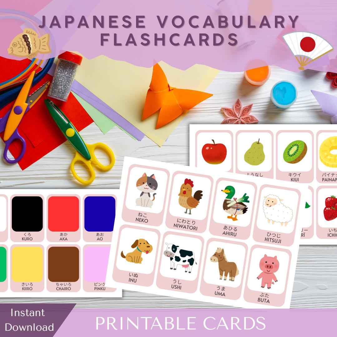 Japanese Vocabulary Flashcards Bundle – Animals, Insects, Colors ...