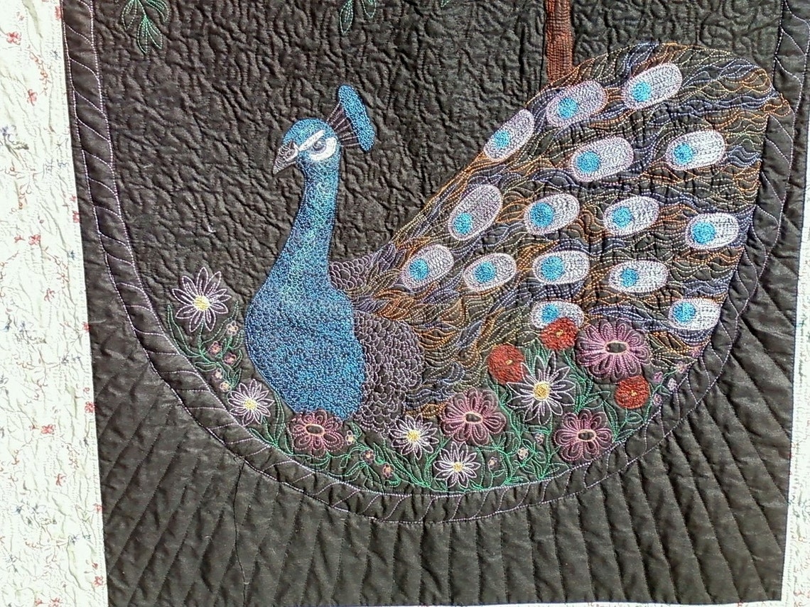 Thread Painted Peacock Quilt - Etsy