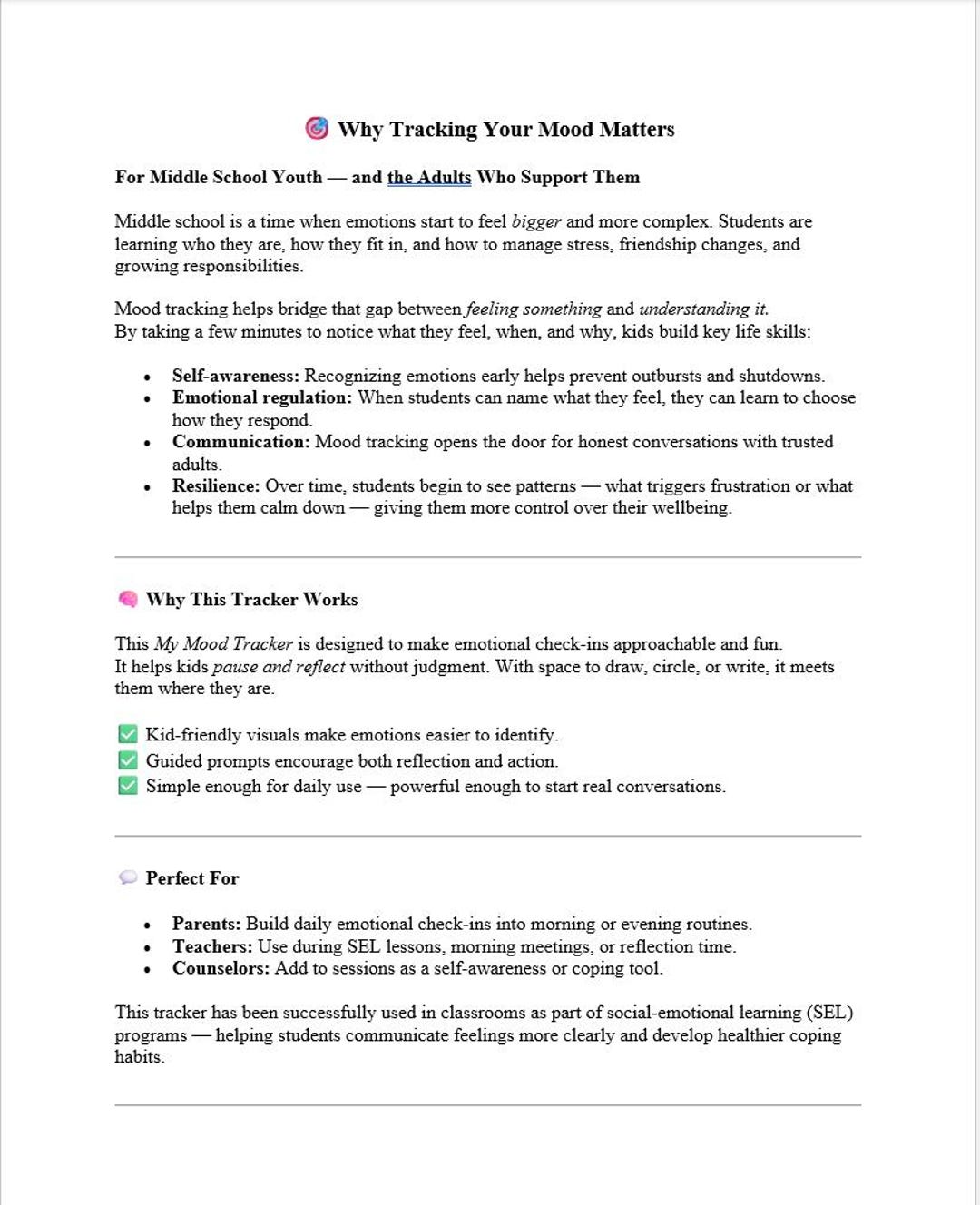 My Mood Tracker Printable | Kids Feelings Worksheet | Daily SEL Check ...
