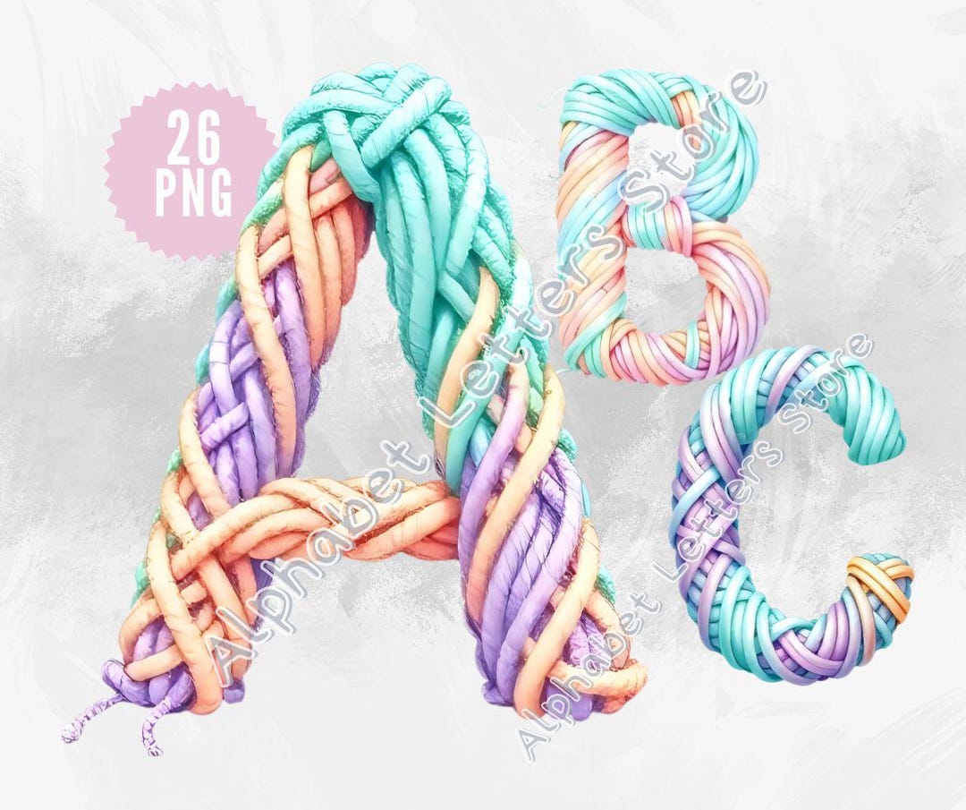 Yarn Alphabet Letters, Knit Alphabet Png, Pastel Yarn Alphabet ...
