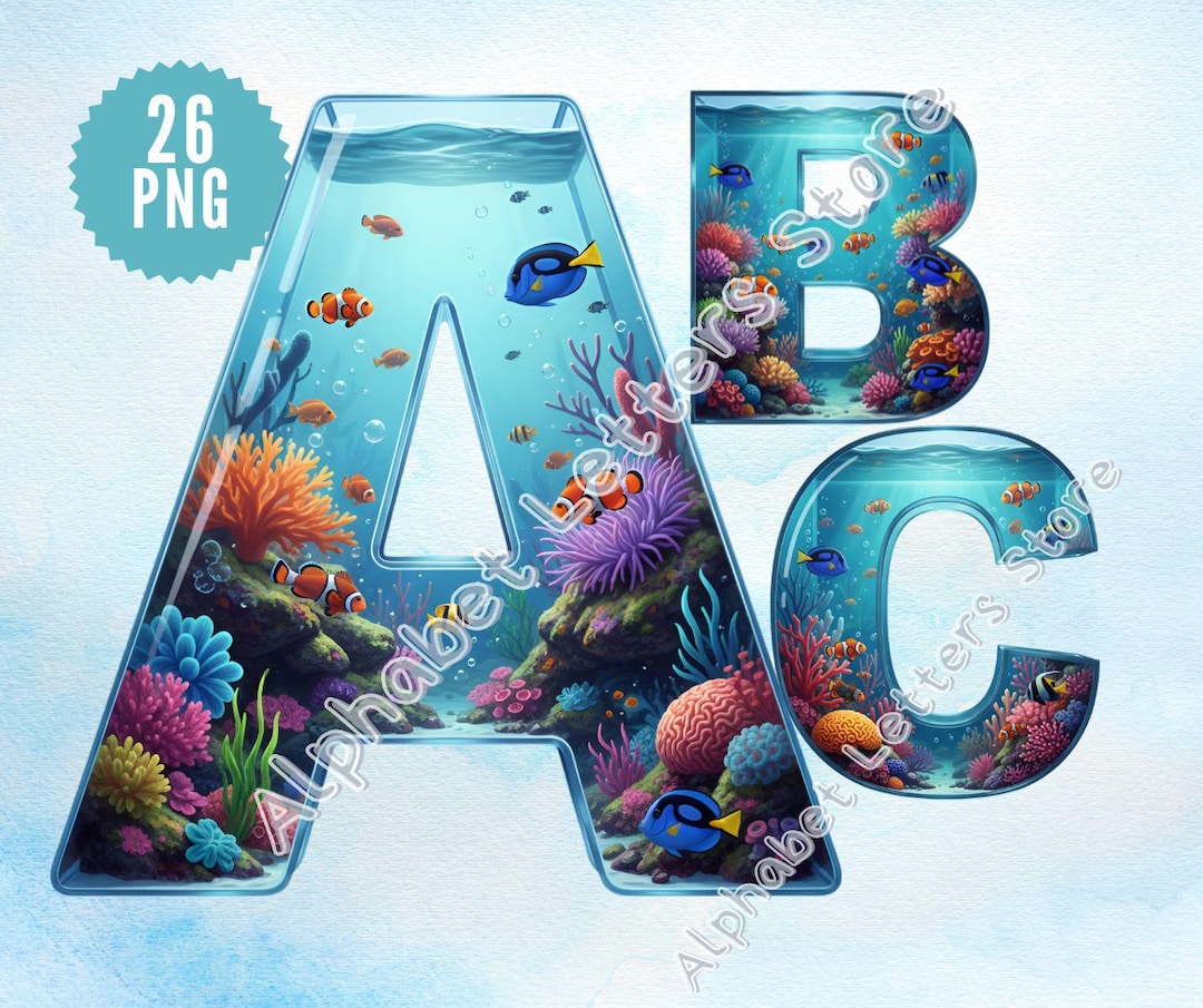 Fish Font, Ocean Alphabet, Aquarium Fish Clipart, Sea Letters, Marine ...