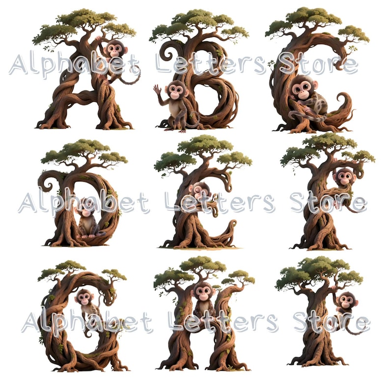 Monkey Font, Monkey Letters, Safari Alphabet, Monkey PNG, Safari Baby ...