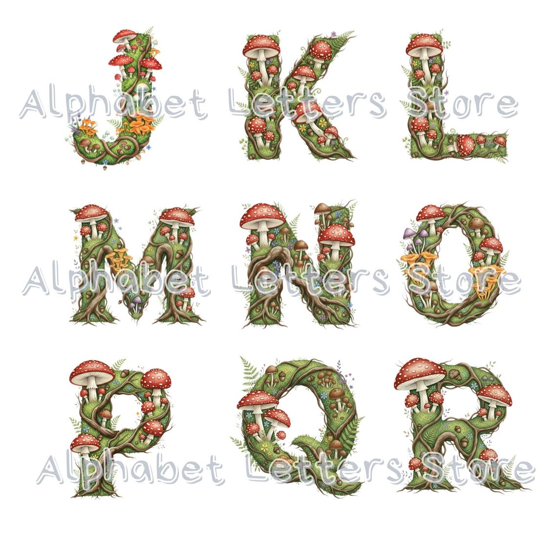 Mushroom Alphabet, Cottagecore Font, Forest Flora Letters, Woodland ...