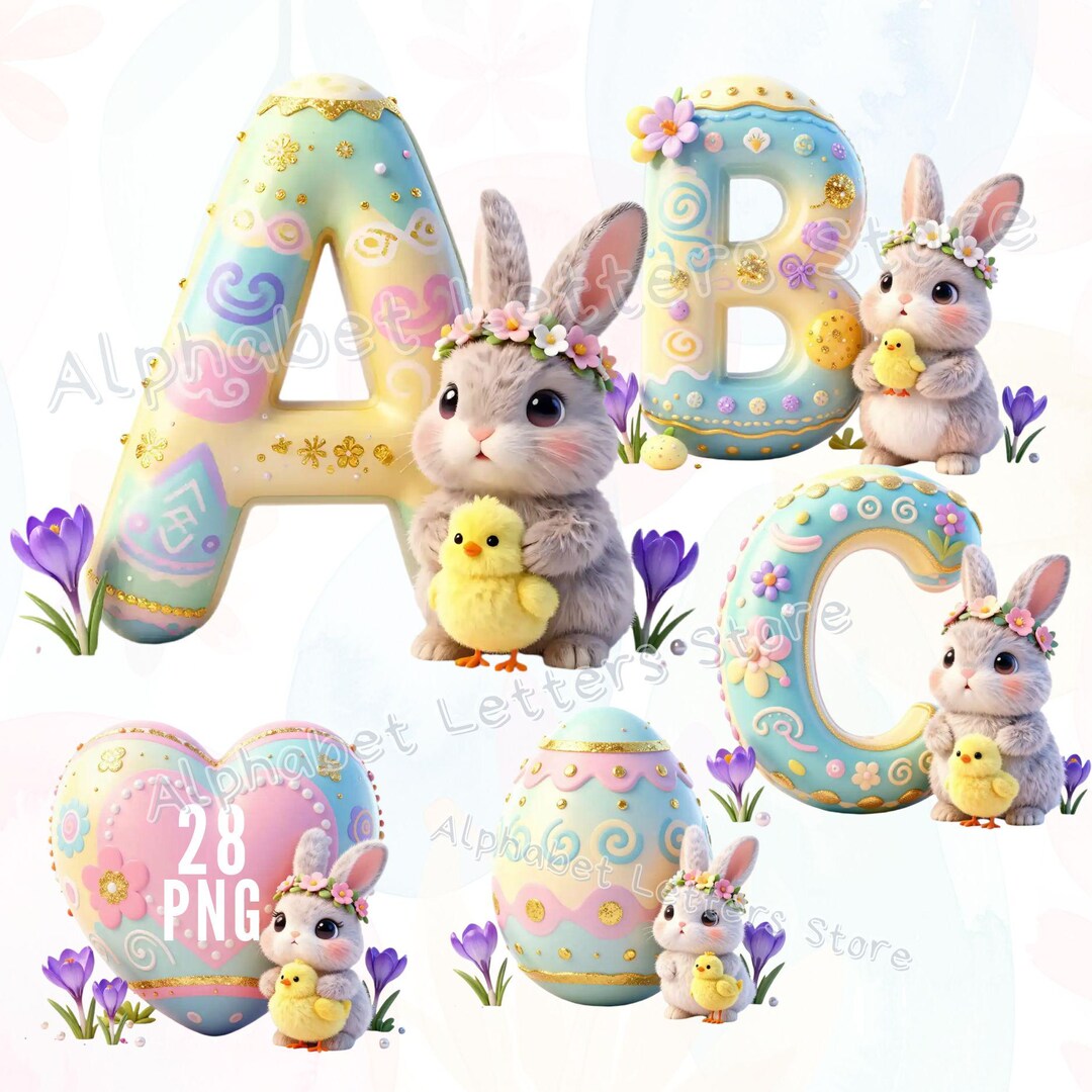 Easter Egg Alphabet PNG, Pastel Spring Letters, Bunny Egg Hunt Clipart ...