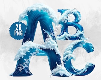 Ocean Wave Font 3D PNG Letters, Water Alphabet Set, Beach Doodle Letter ...