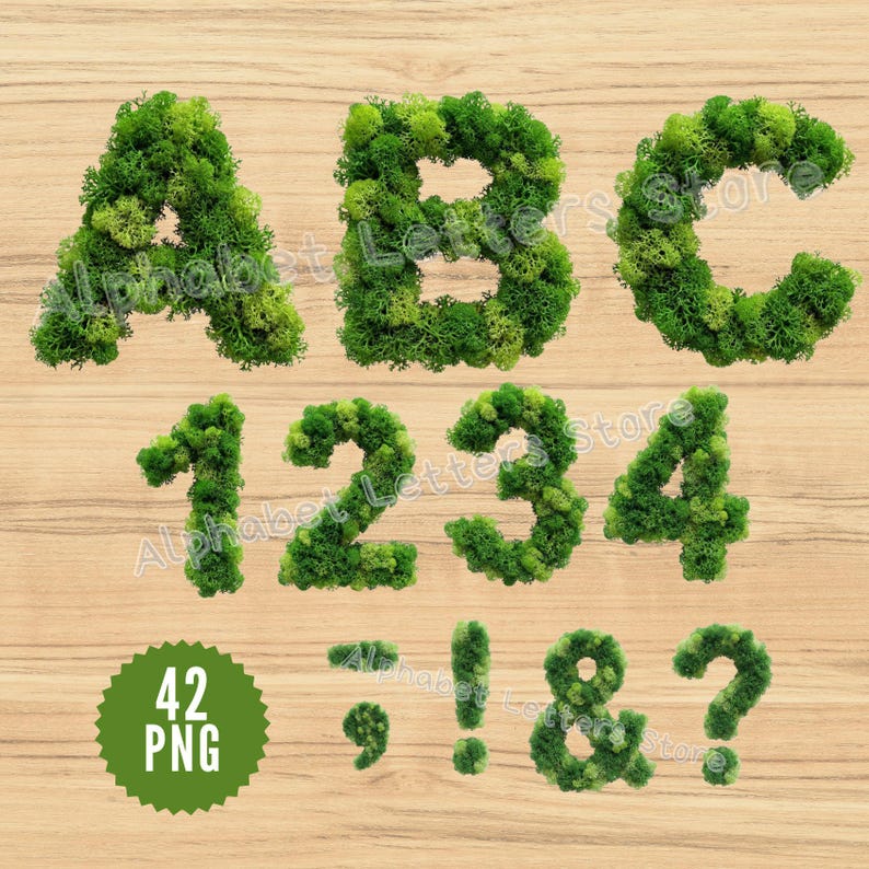 Moss Alphabet PNG, Greenery Letters and Numbers for Wedding Invitations ...