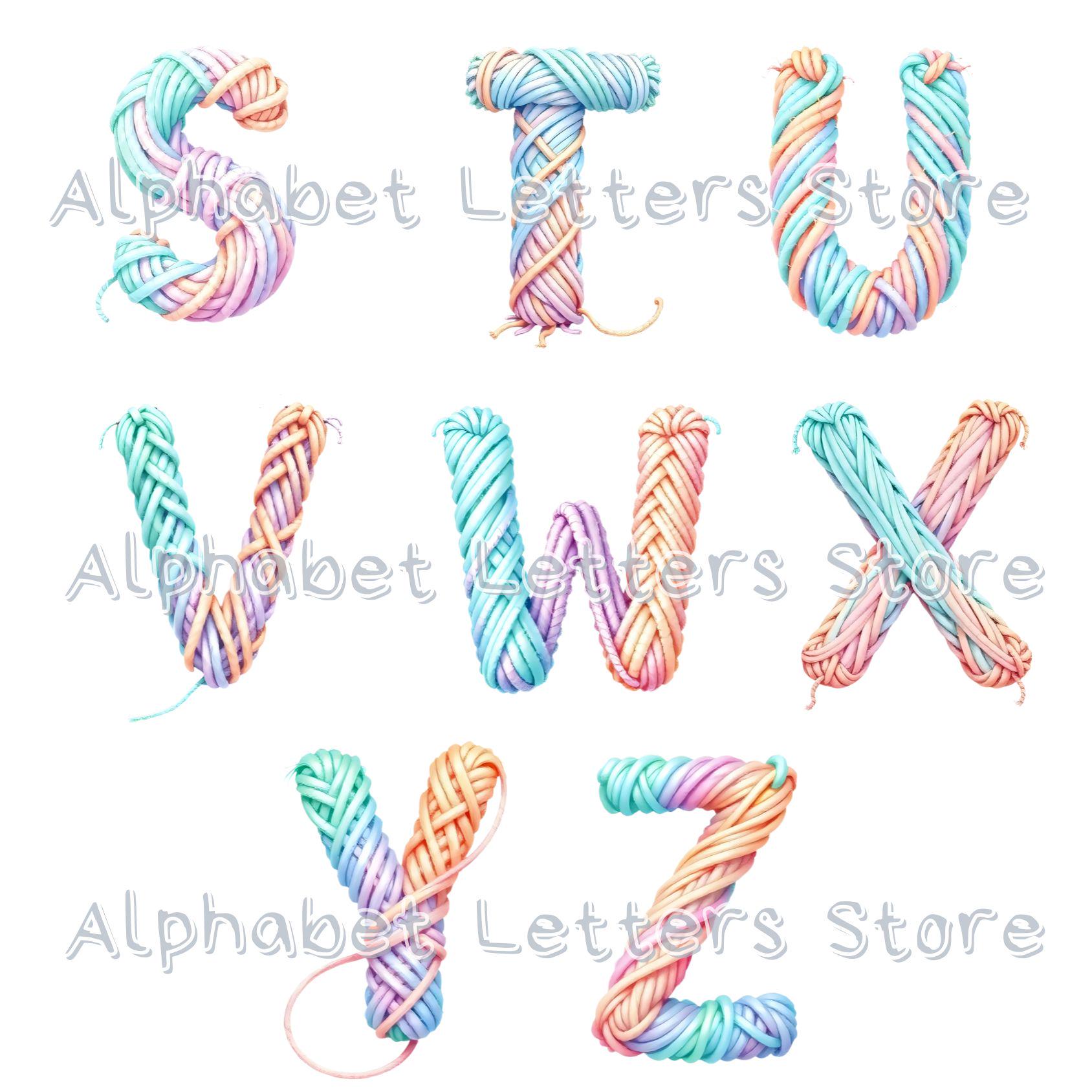 Yarn Alphabet Letters, Knit Alphabet Png, Pastel Yarn Alphabet ...