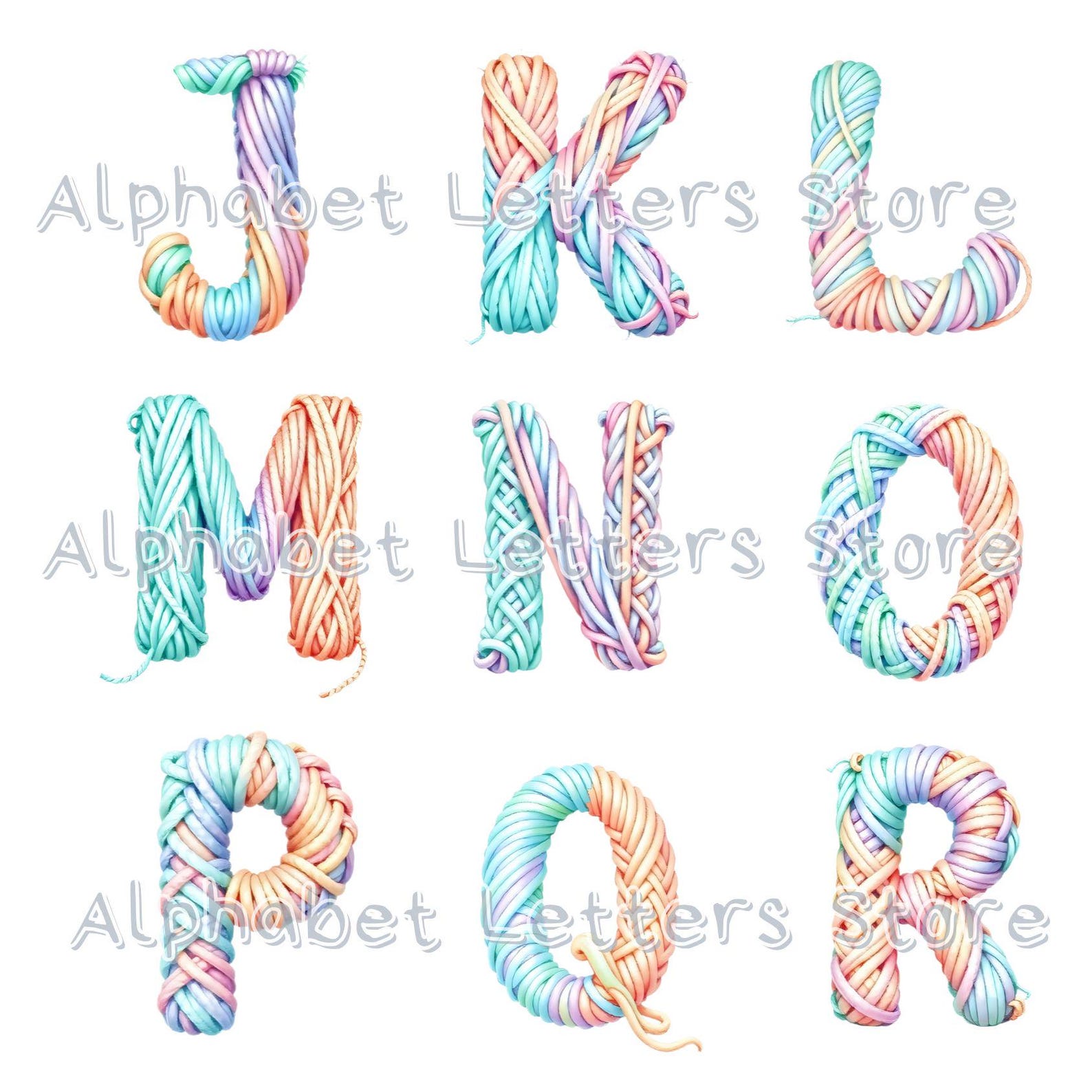 Yarn Alphabet Letters, Knit Alphabet Png, Pastel Yarn Alphabet ...