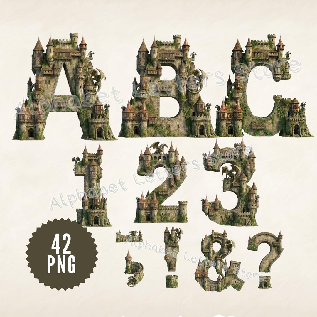 Castle Alphabet PNG, Medieval Fortress Letters and Numbers, Fairytale ...