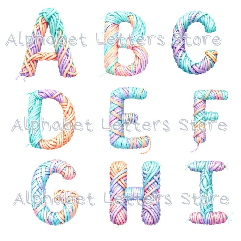 Yarn Alphabet Letters, Knit Alphabet Png, Pastel Yarn Alphabet ...