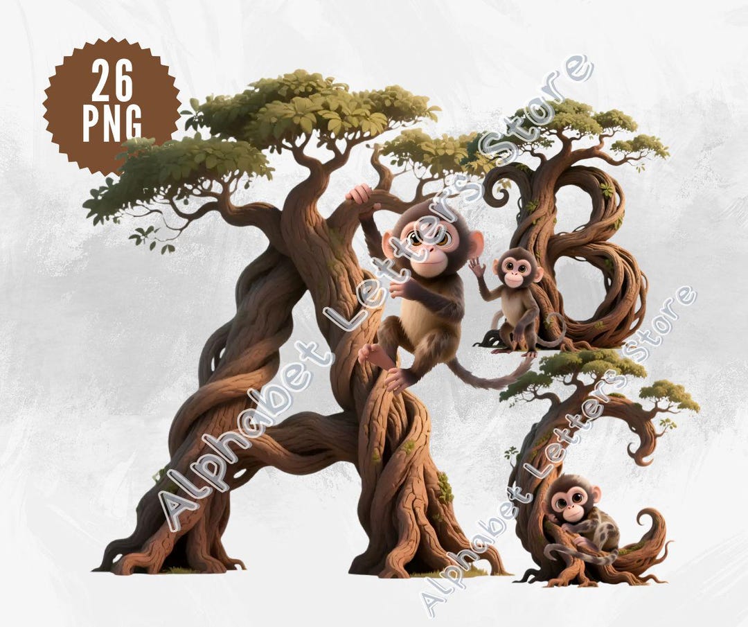 Monkey Font, Monkey Letters, Safari Alphabet, Monkey PNG, Safari Baby ...