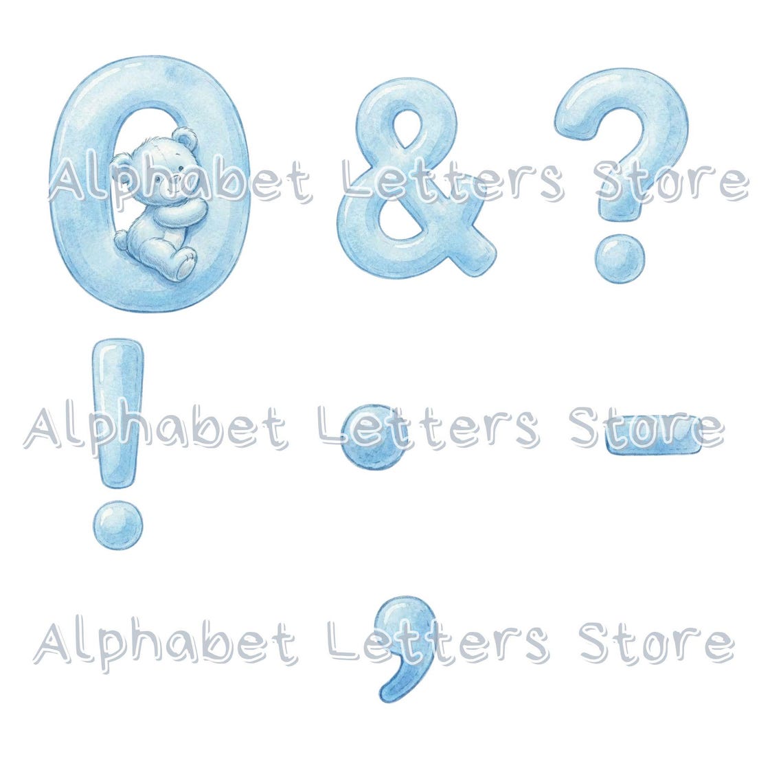 Blue Teddy Bear Alphabet PNG, Cute Baby Boy Letters and Numbers for ...