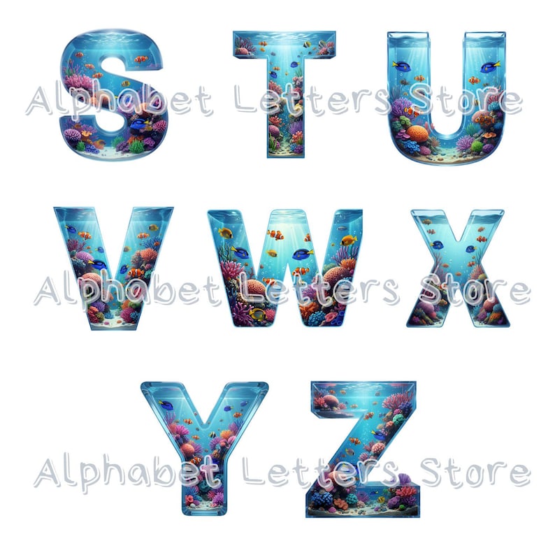 Fish Font, Ocean Alphabet, Aquarium Fish Clipart, Sea Letters, Marine ...