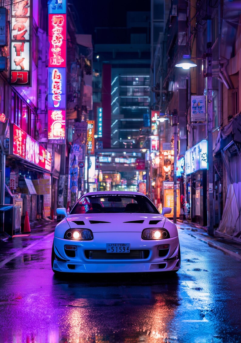 Toyota Supra Tokyo at Night JDM Poster: Japanese Car Wall Art, Drift ...