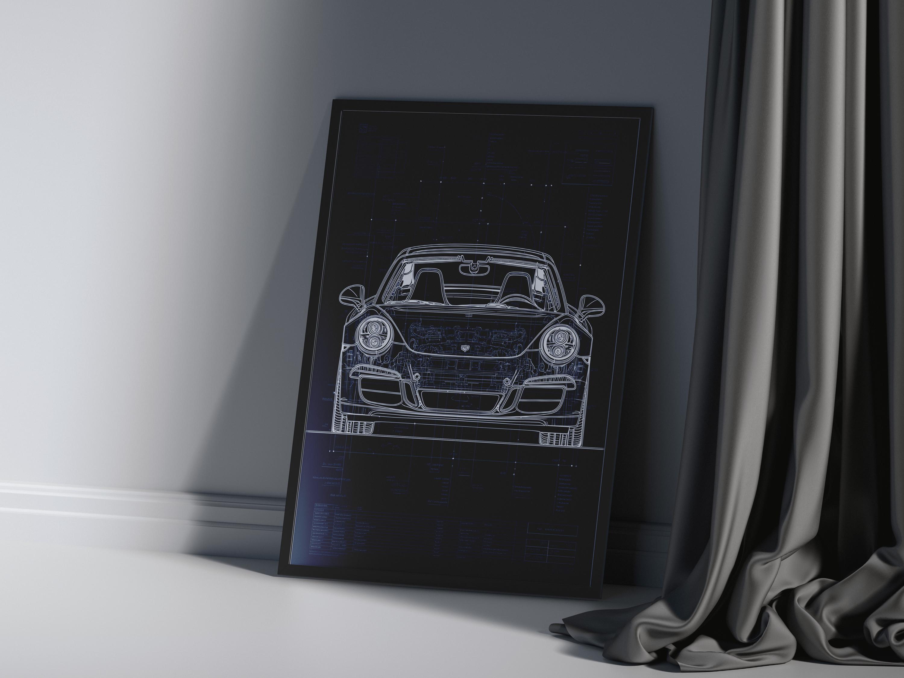 Porsche 911 Blueprint Poster: Classic Sports Car Wall Art - Etsy