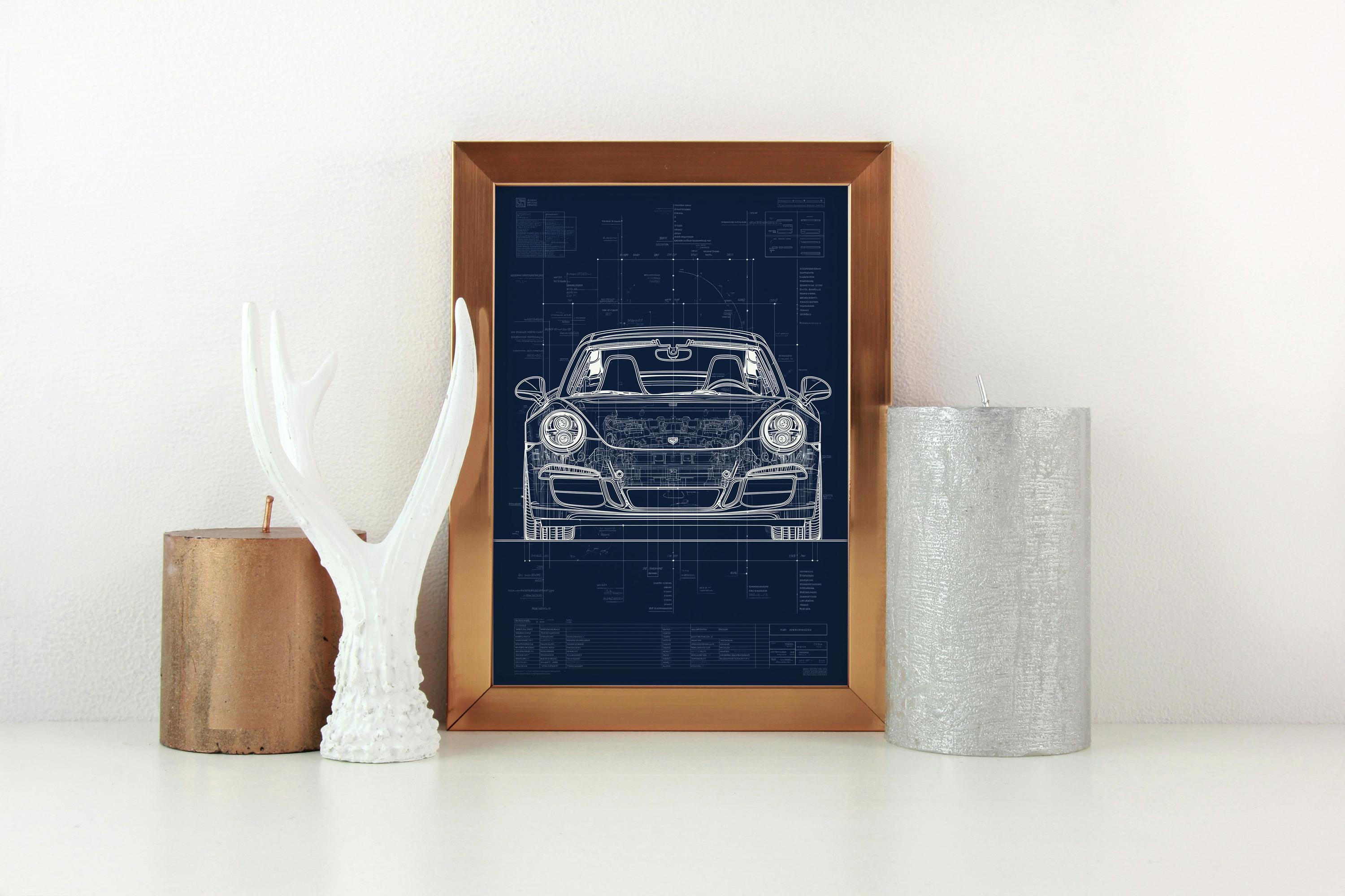 Porsche 911 Blueprint Poster: Classic Sports Car Wall Art - Etsy