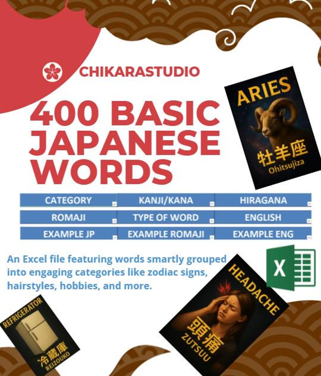 400 Essential Japanese Words Excel Sheet | Vocabulary by Category for ...