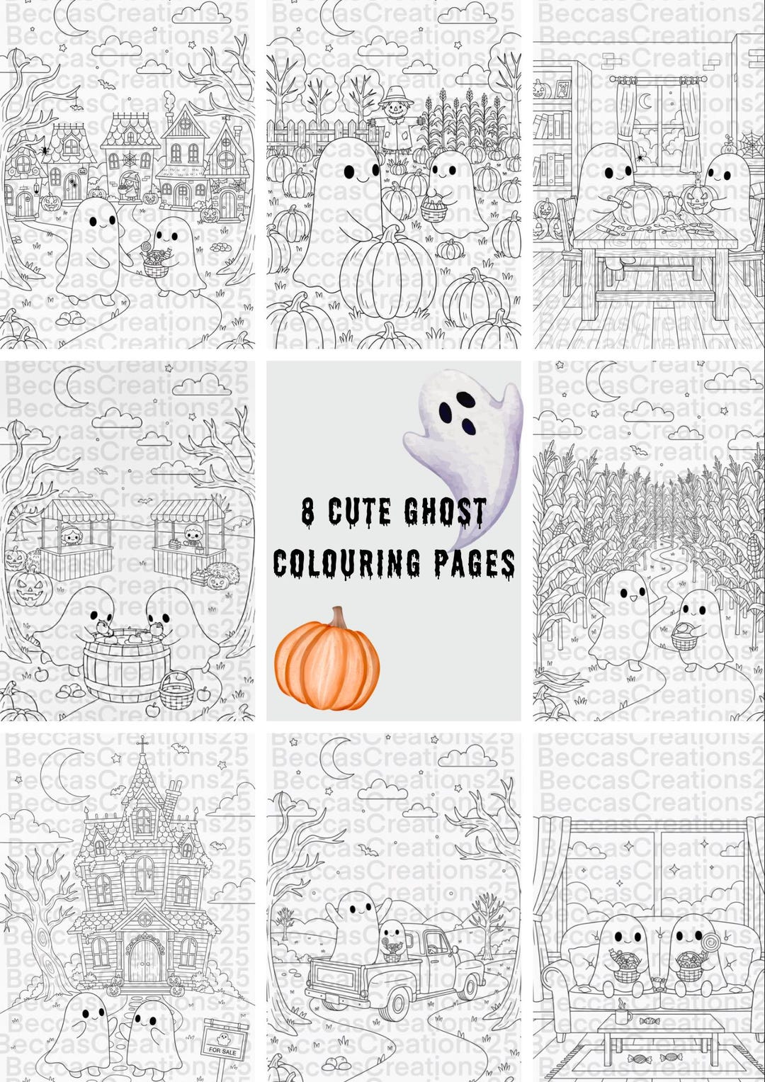 Digital Colouring Book - Cute Halloween Ghost Colouring Pages - Etsy