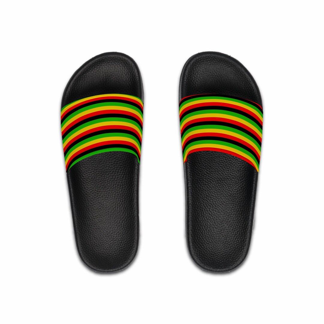 Jamaican Rasta Sliders Sandals for Men and Women | Reggae Striped Slip ...